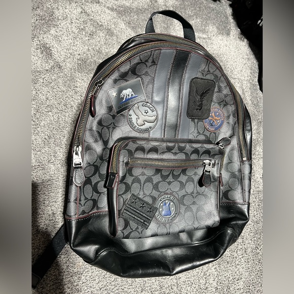 Coach | Bags | Coach Leather Backpack Black Leather With Coach Patches ...